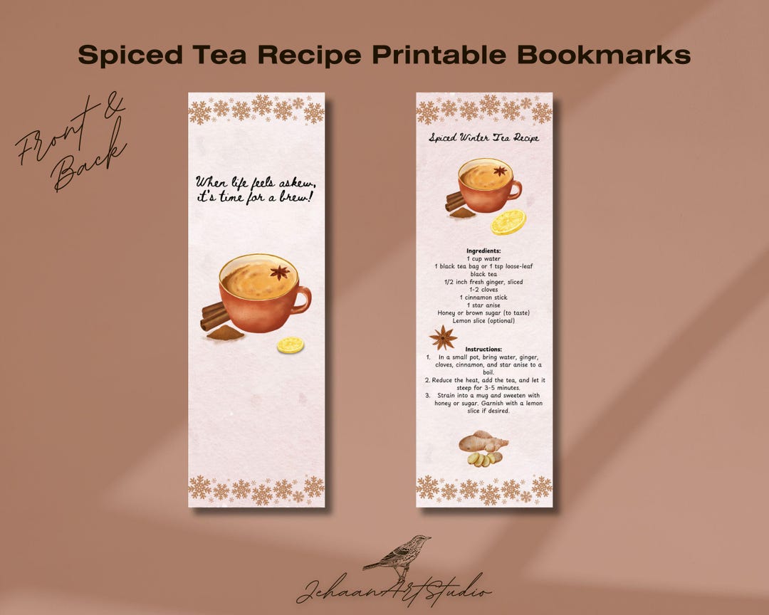 Printable Bookmark - Spiced Winter Tea Recipe | 2"x6" | Front Back ...