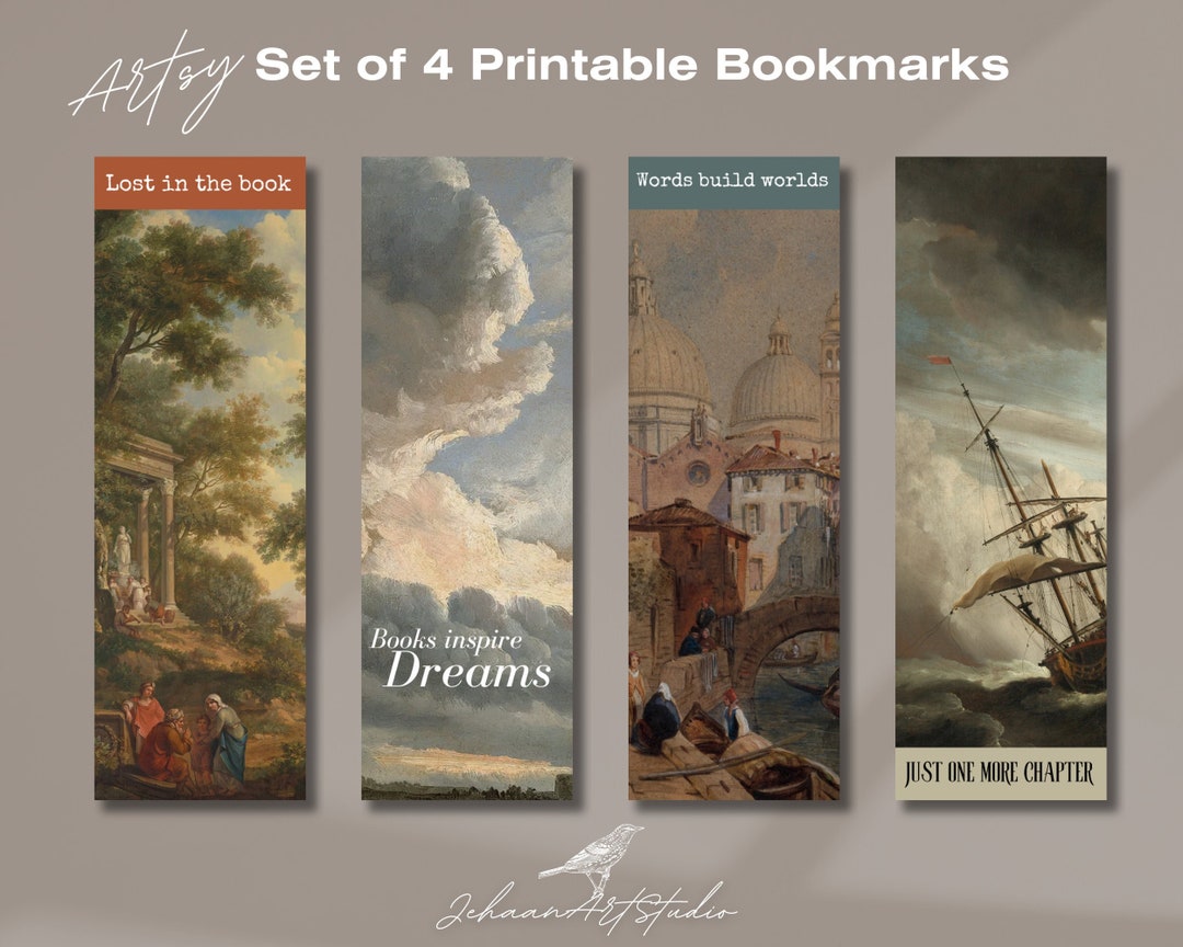 Printable Bookmark Set Fine Art Collection 2x6 Set of 4 Gifts for ...