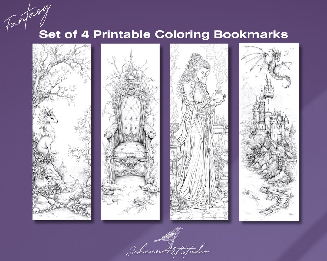 Printable Bookmark Set - Fantasy Theme Coloring Collection | 2"x6 ...
