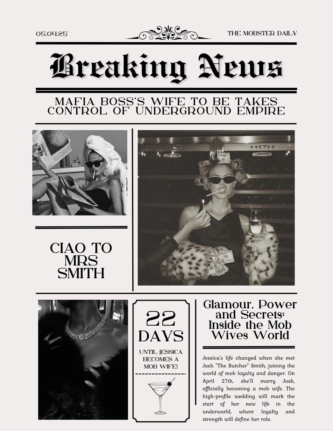 Mob Wife Hens Party Newspaper: Editable Bachelorette Template (digital ...