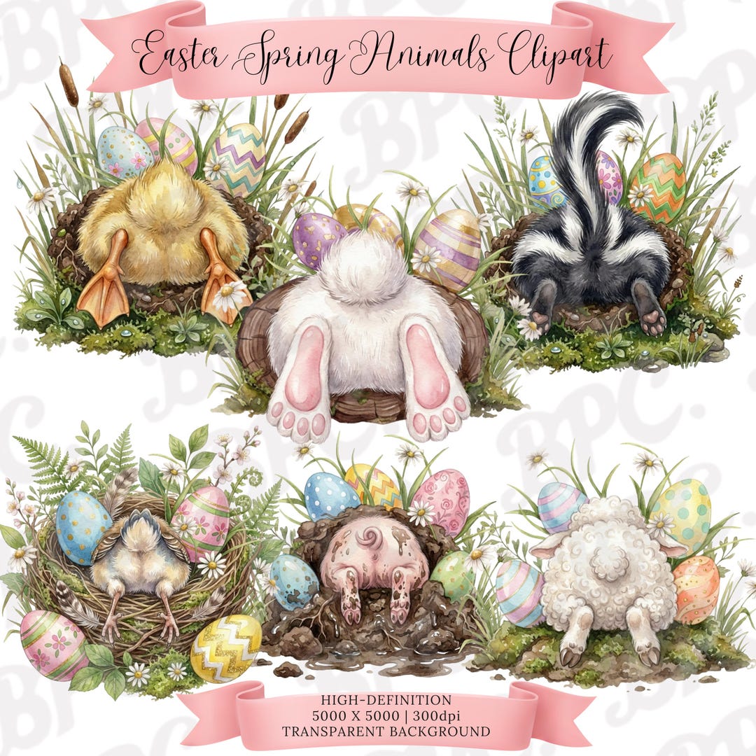 Spring Animal Watercolor Clipart Bundle, Easter Bunny & Farm Animals ...