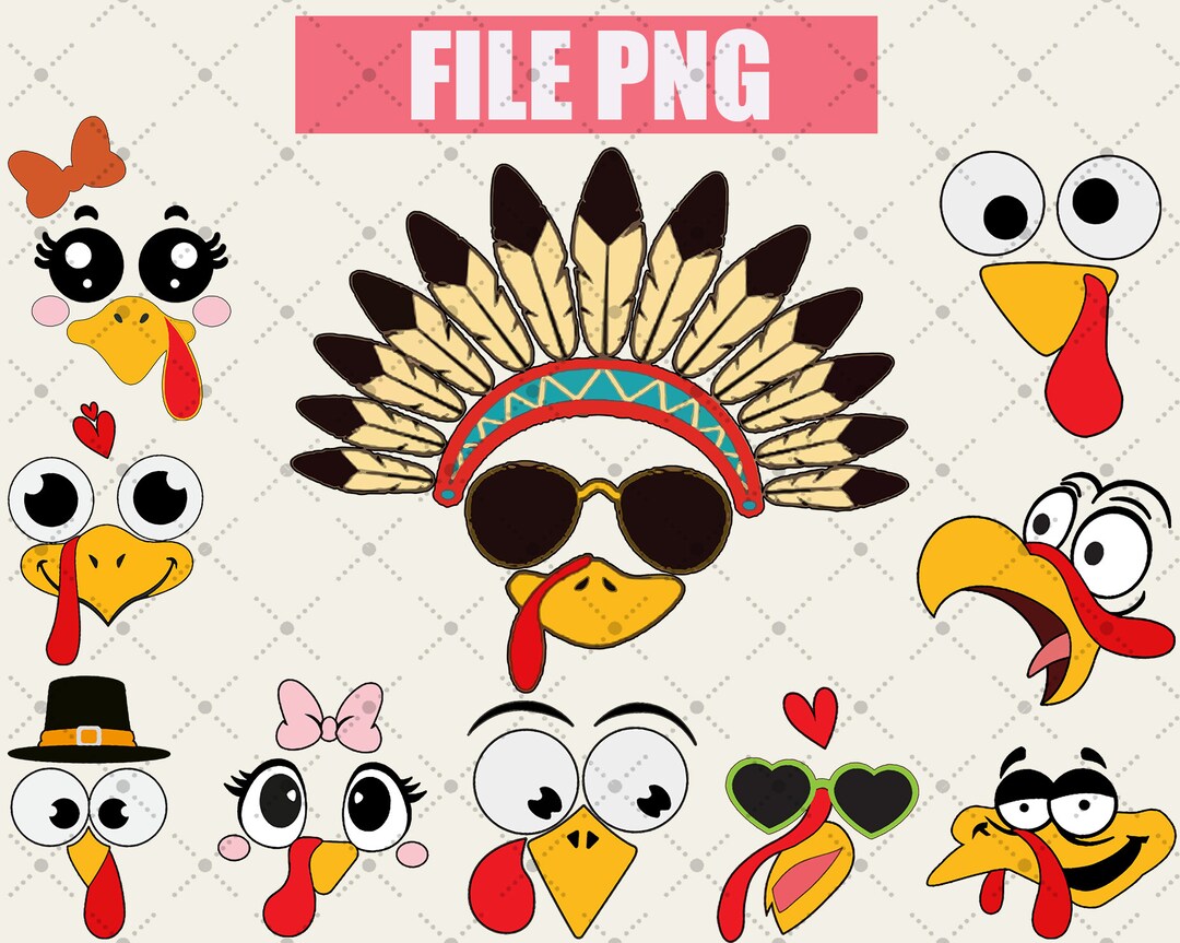 Turkey Face Bundle Png, Thanksgiving Png, Cute Thanksgiving Turkey Face ...