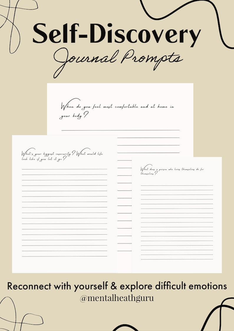 20 Writing Prompts, Self-discovery Journal, Therapy, Downloadable ...
