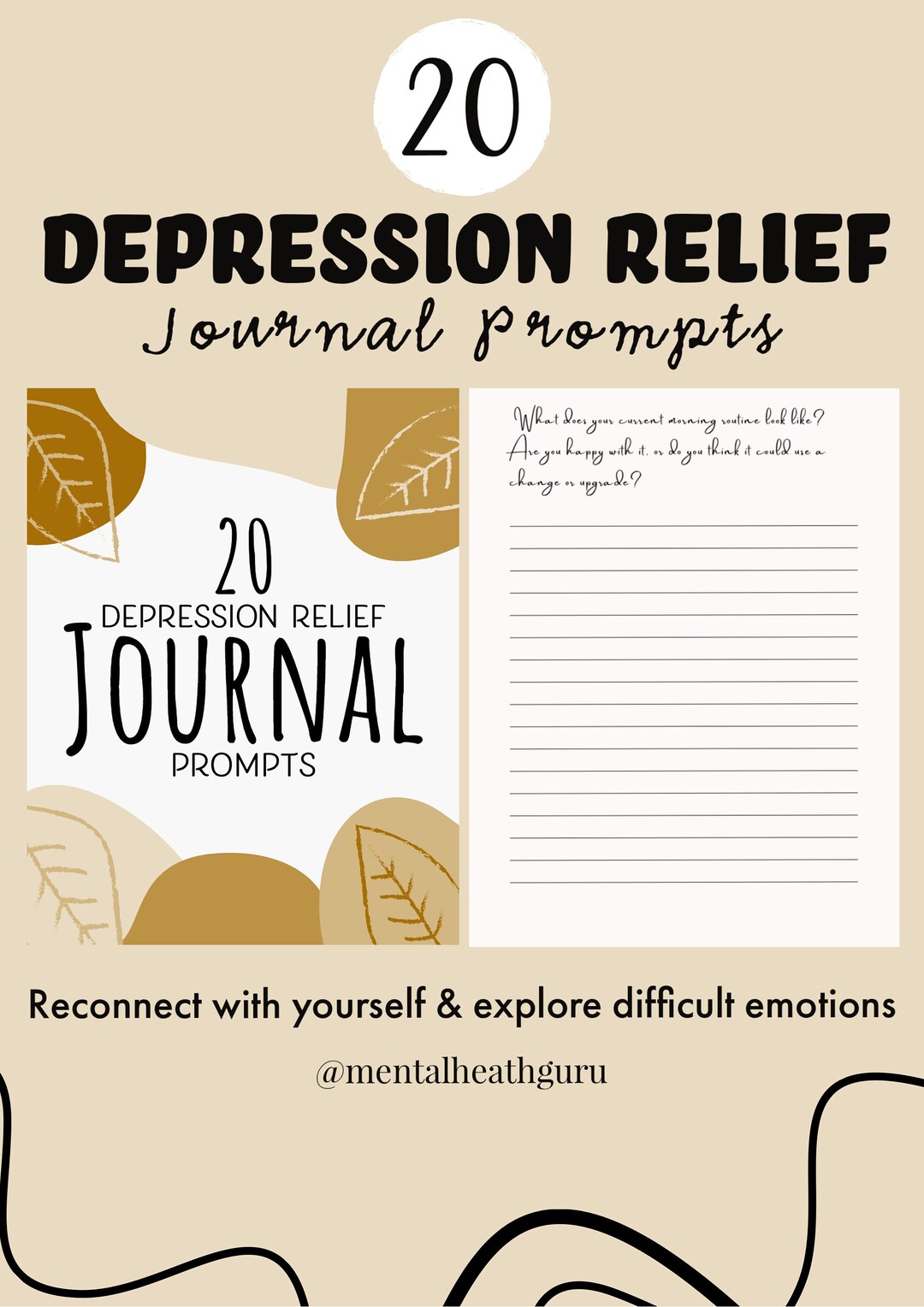 20 Depression Relief Journal Writing Prompts, Therapy, Downloadable ...