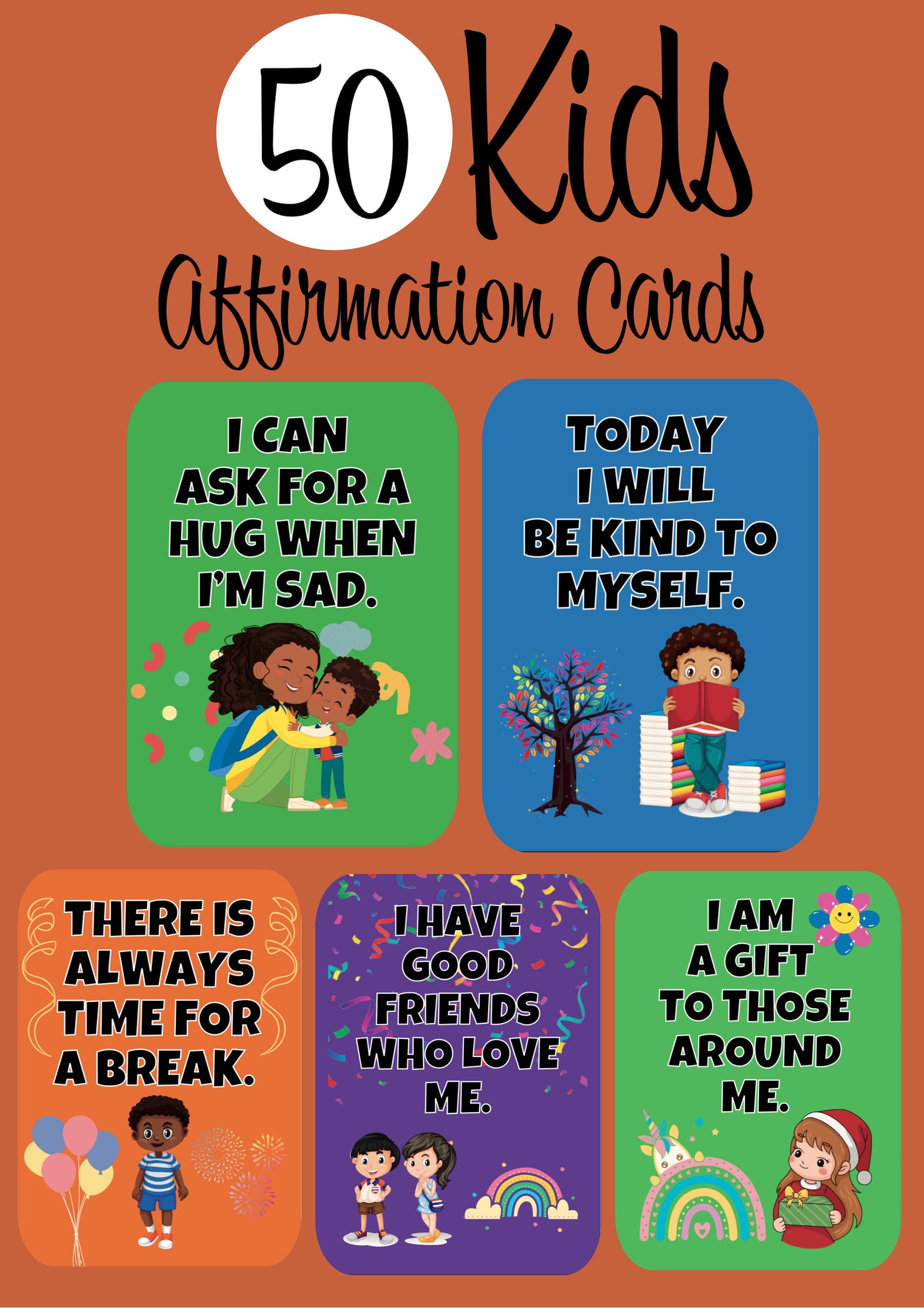 50 Printable Positive Affirmation Cards for Kids | Motivational Cards ...