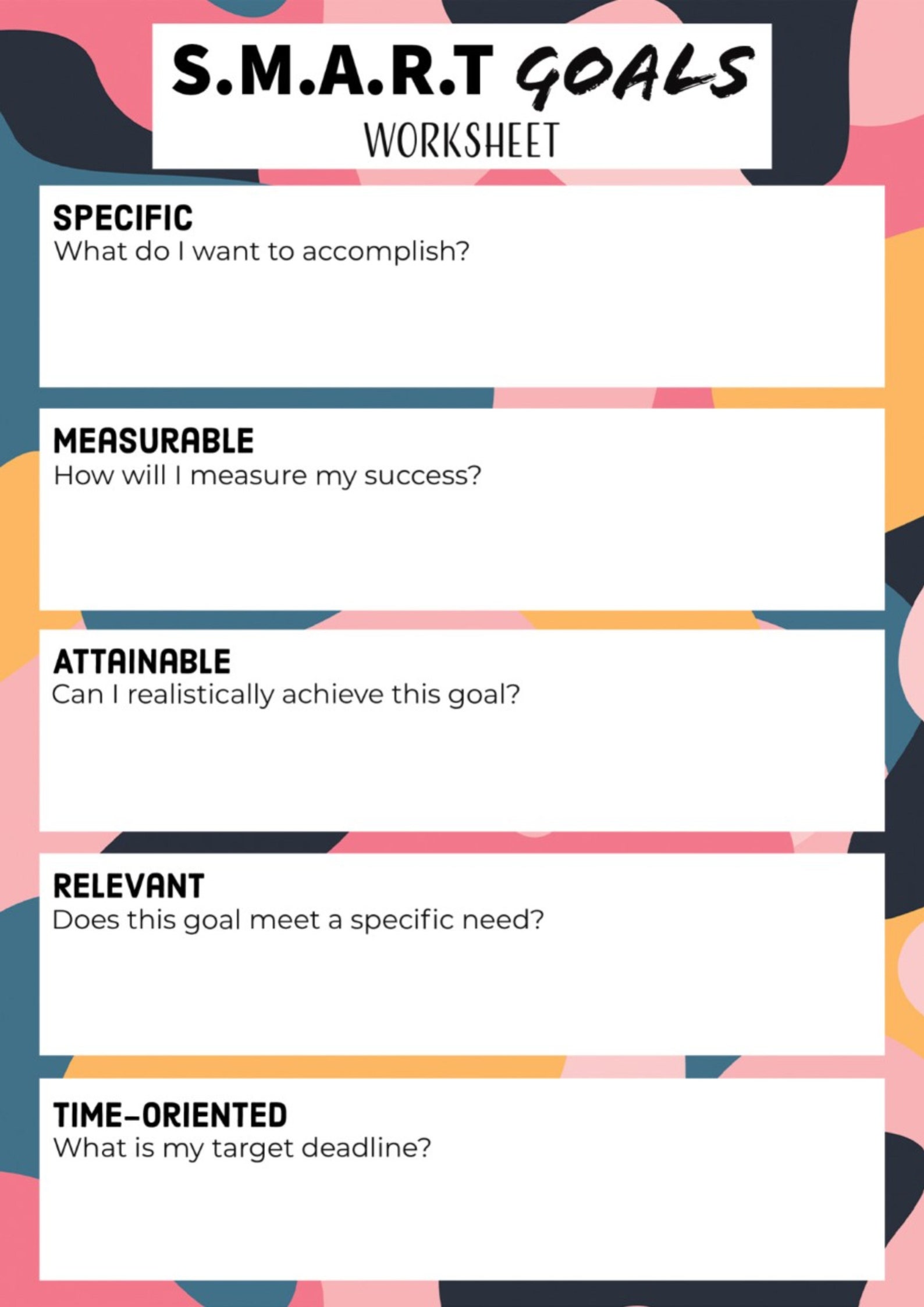 Printable Smart Goals Worksheet, Process Your Feelings | Mental Health ...