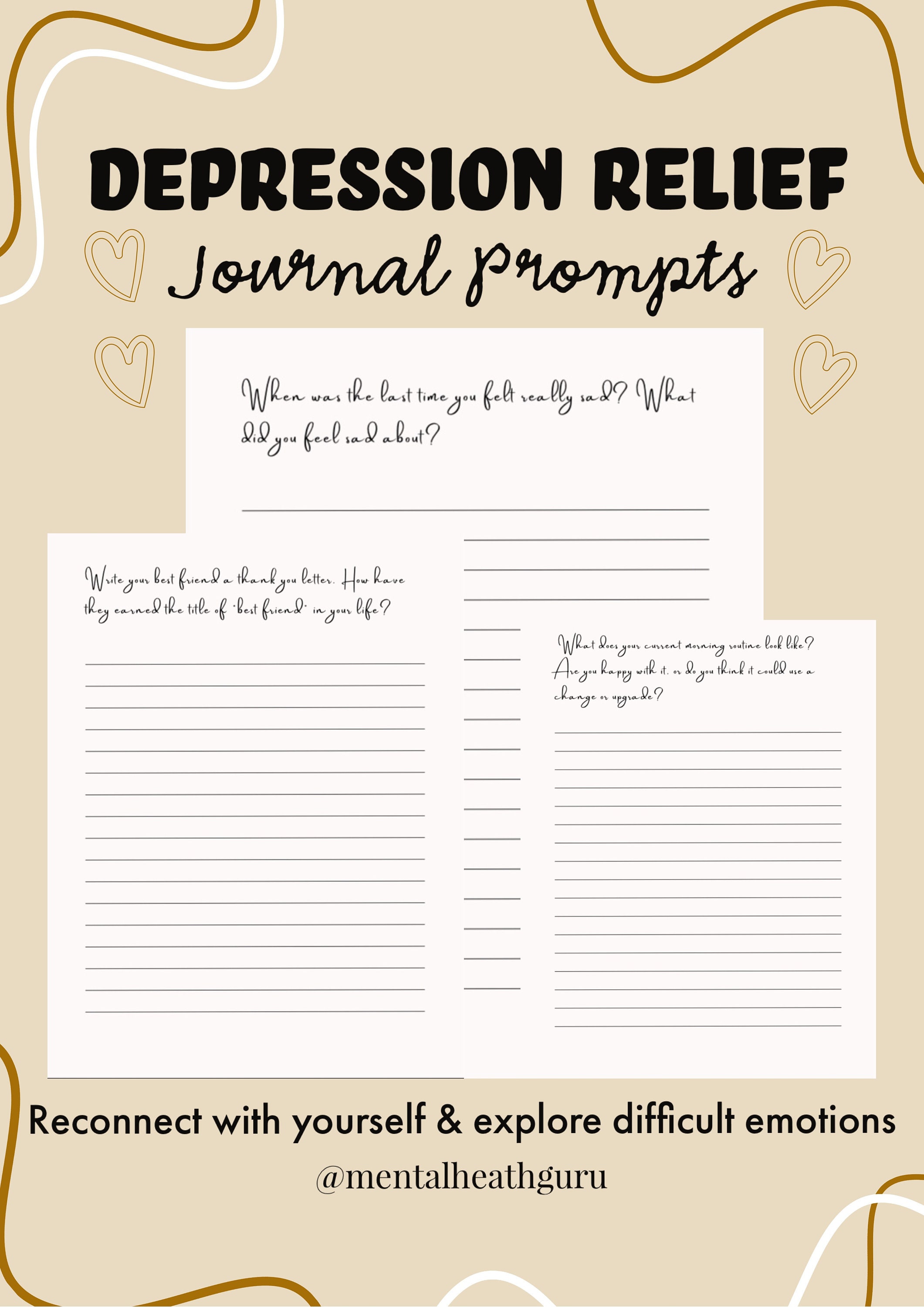 20 Depression Relief Journal Writing Prompts, Therapy, Downloadable ...