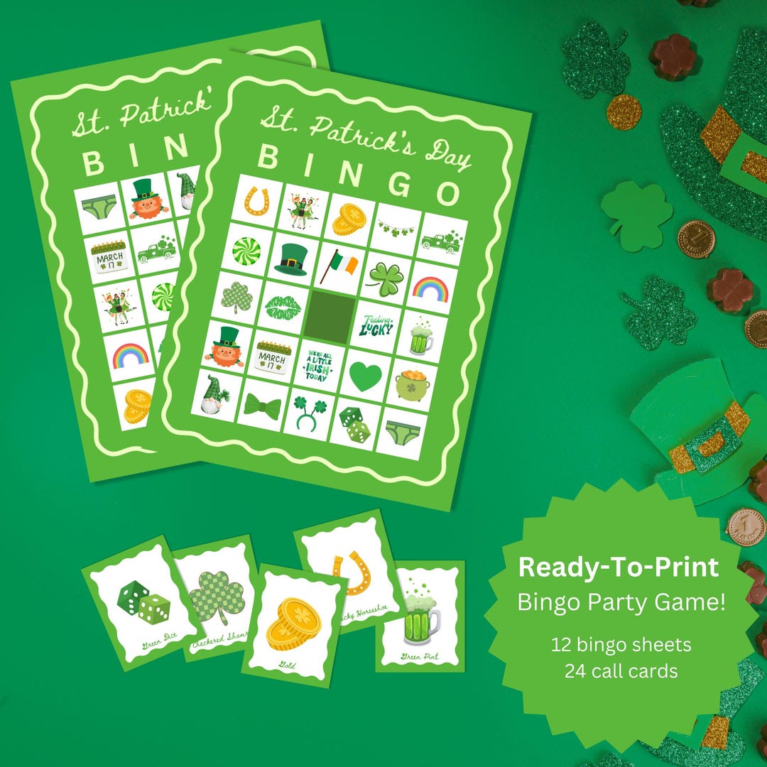St Patricks Day Bingo, 12 St Patricks Bingo Cards, St Patricks Day Game ...