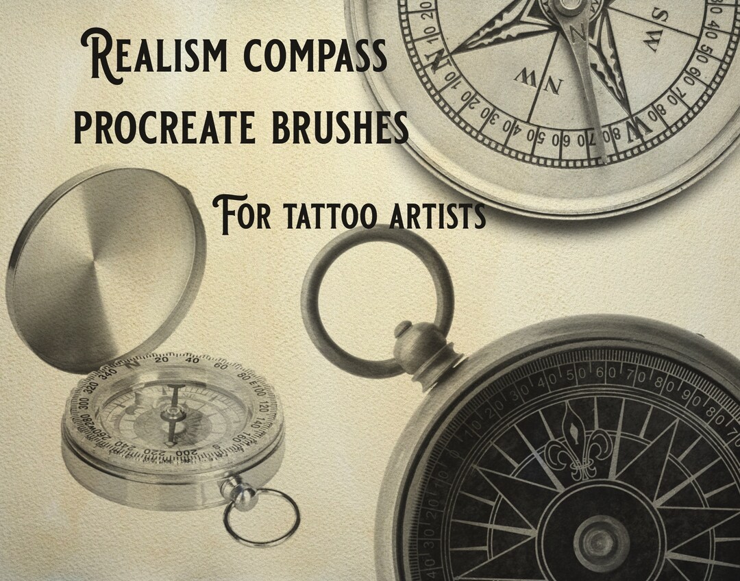 23 Realistic Compass Procreate Stamps for Tattoo Artists - Large High ...