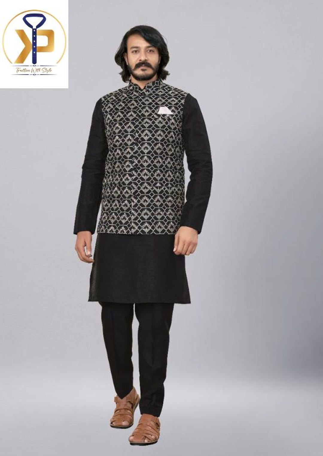 Mens Black Kurta Set With Black Vest Designer Collection - Etsy