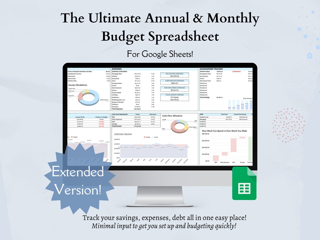 Annual & Monthly Budget Spreadsheet for Google Sheets | ULTIMATE ...