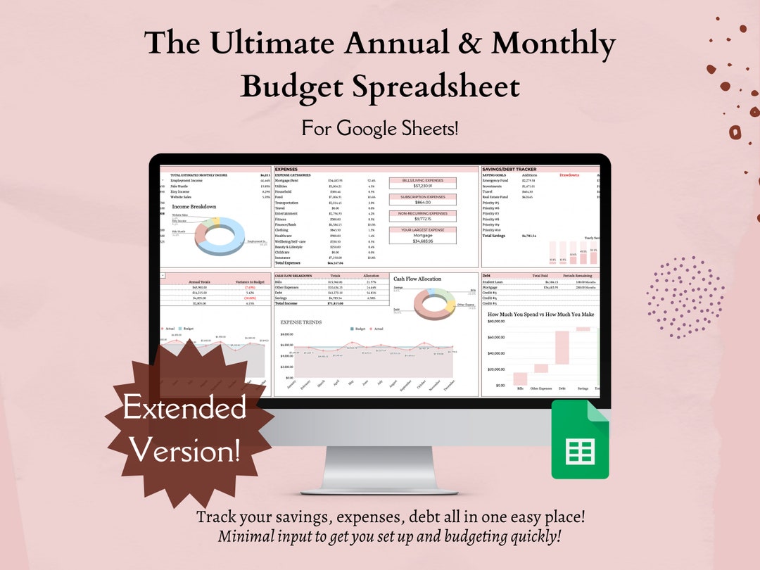 Annual & Monthly Budget Tracker for Google Sheets, Automated Budget ...