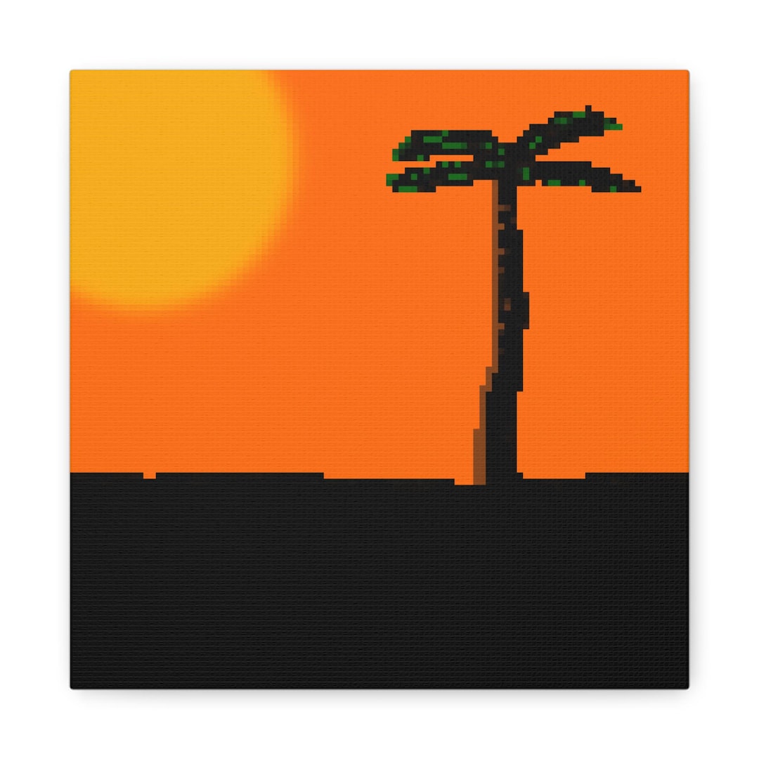 Sunset Palm Tree Canvas Pixel Art - Tropical Decor, Wall Art for Living ...