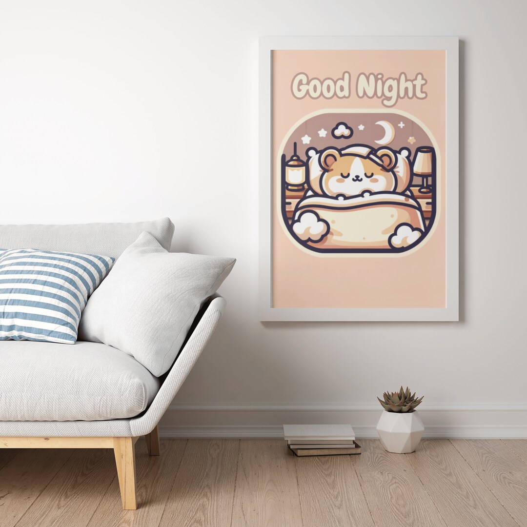 Good Night Digital Poster, Sleepy Hamster Wall Art - Etsy
