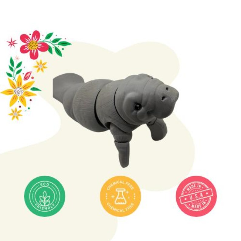 04. Articulated Manatee 3D Printed Toy, Poseable Sea Cow Figurine ...