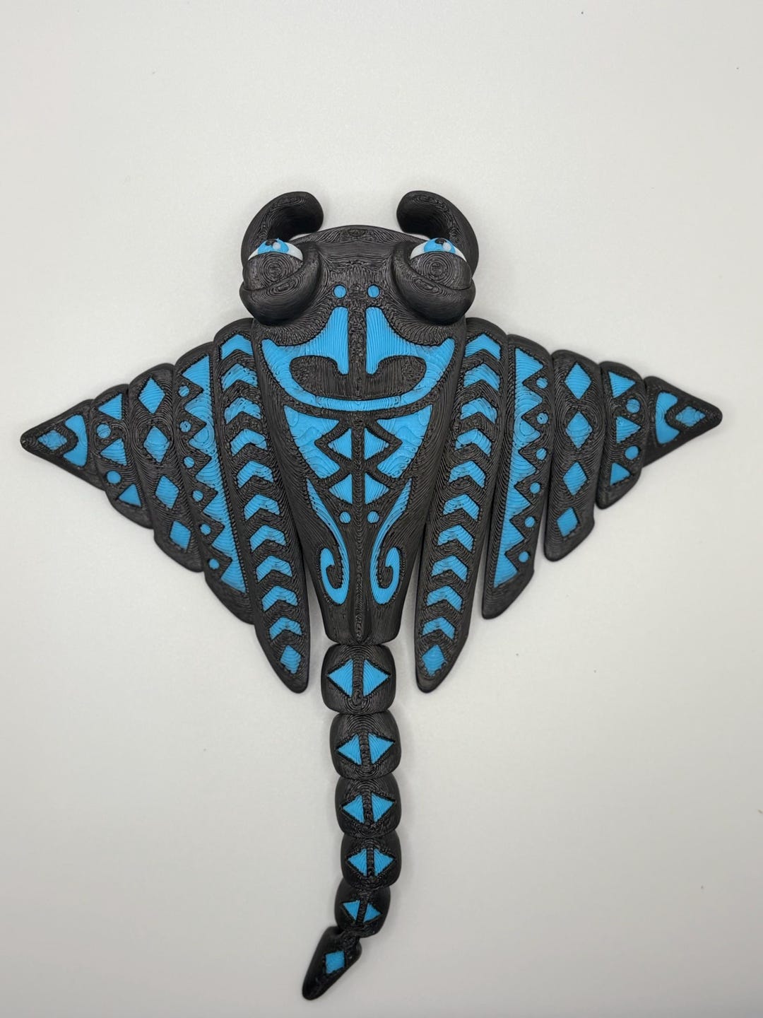 42. Articulated Tattooed Manta Ray, 3D Printed Black & Cyan Ray ...