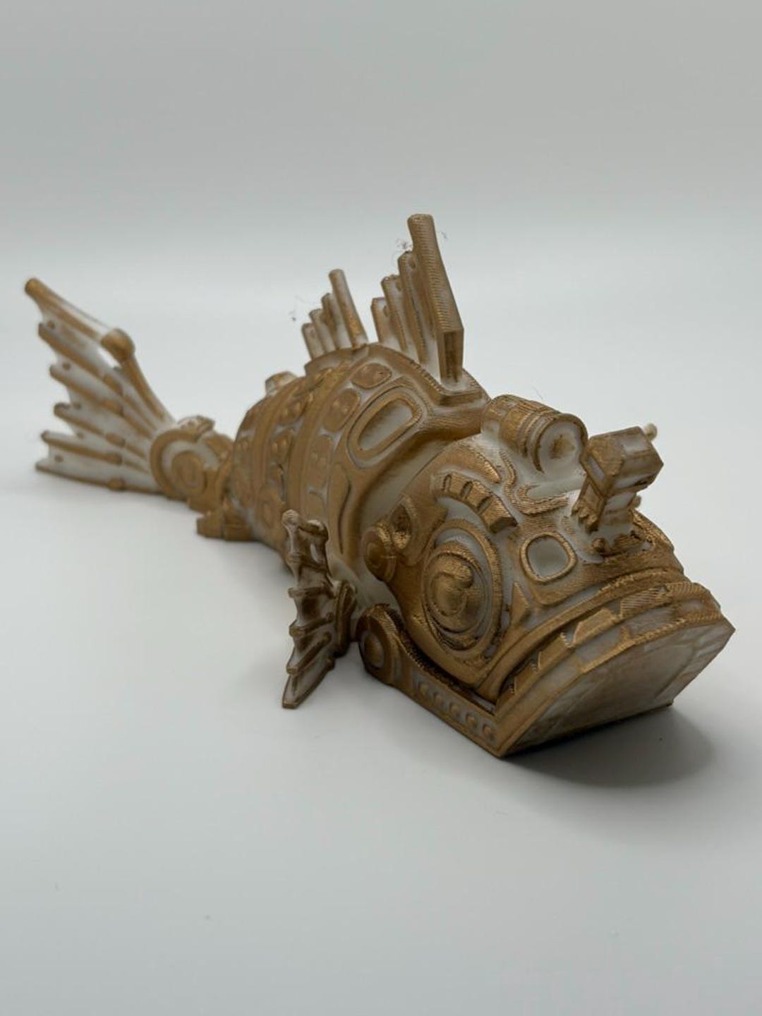 36. Articulated Cyber Fish, 3D Printed Futuristic Fish, White and Gold ...