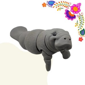 04. Articulated Manatee 3D Printed Toy, Poseable Sea Cow Figurine ...