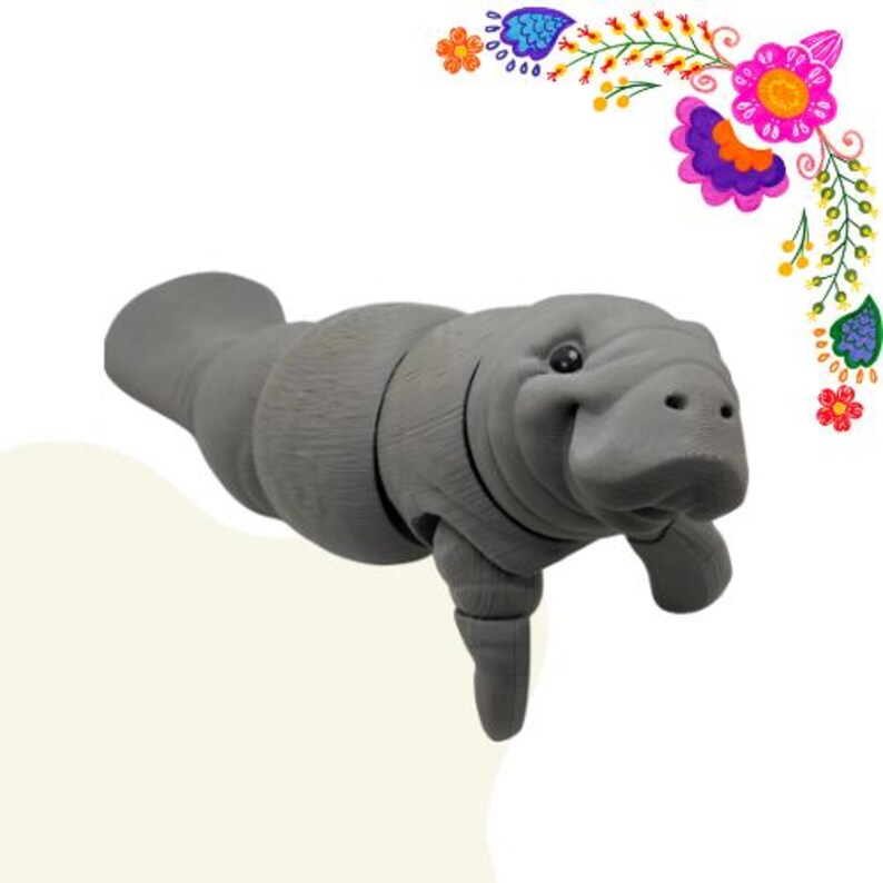 04. Articulated Manatee 3D Printed Toy, Poseable Sea Cow Figurine ...