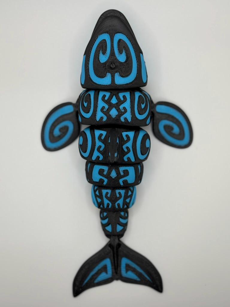 66. Articulated Tattooed Orca, 3D Printed Black & Cyan Whale, Flexible ...