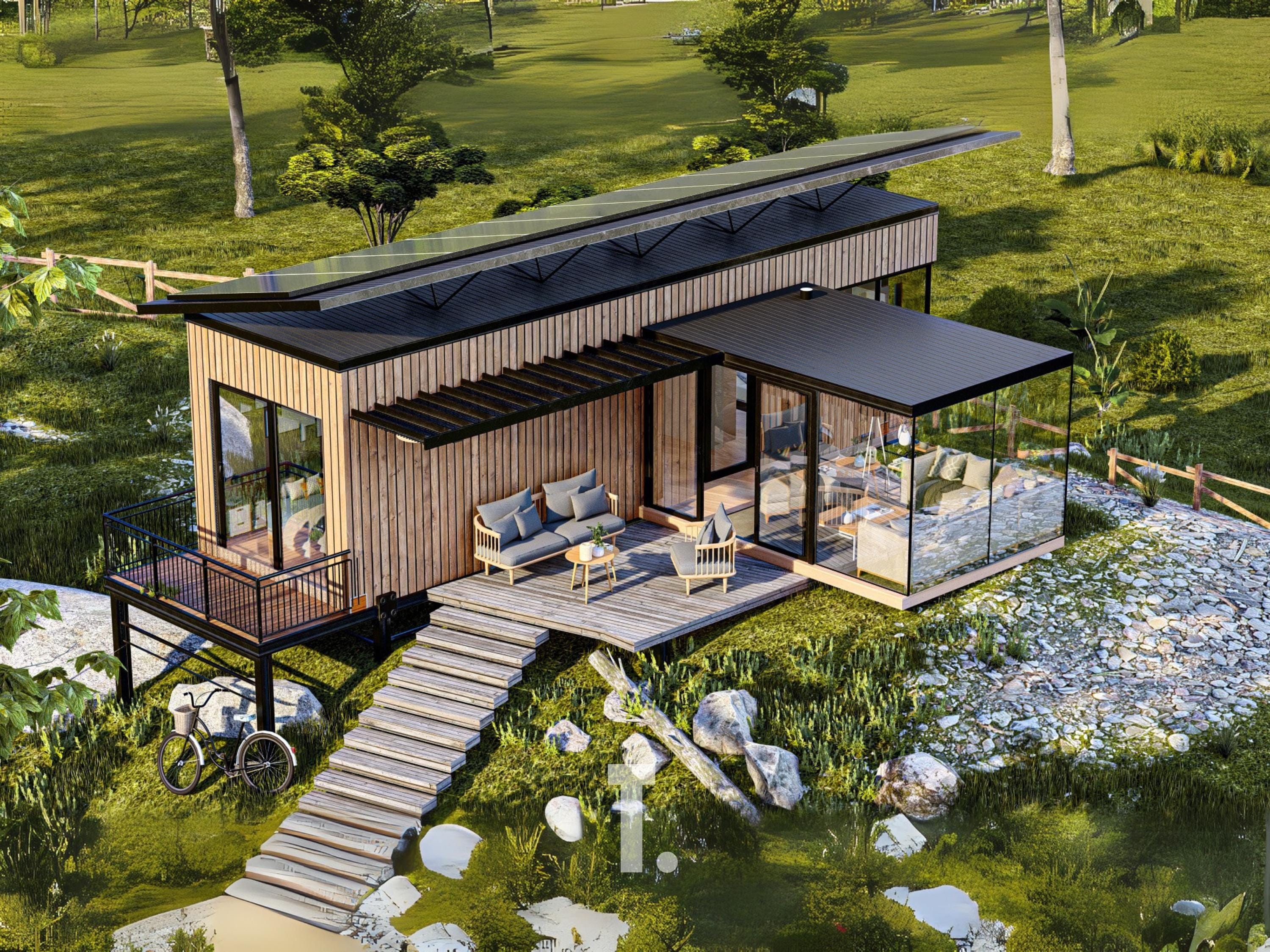 600 SF Modern Tiny Home | 2 Bed Modern House | Tiny House Floor Plans | Container Floor Plans ...