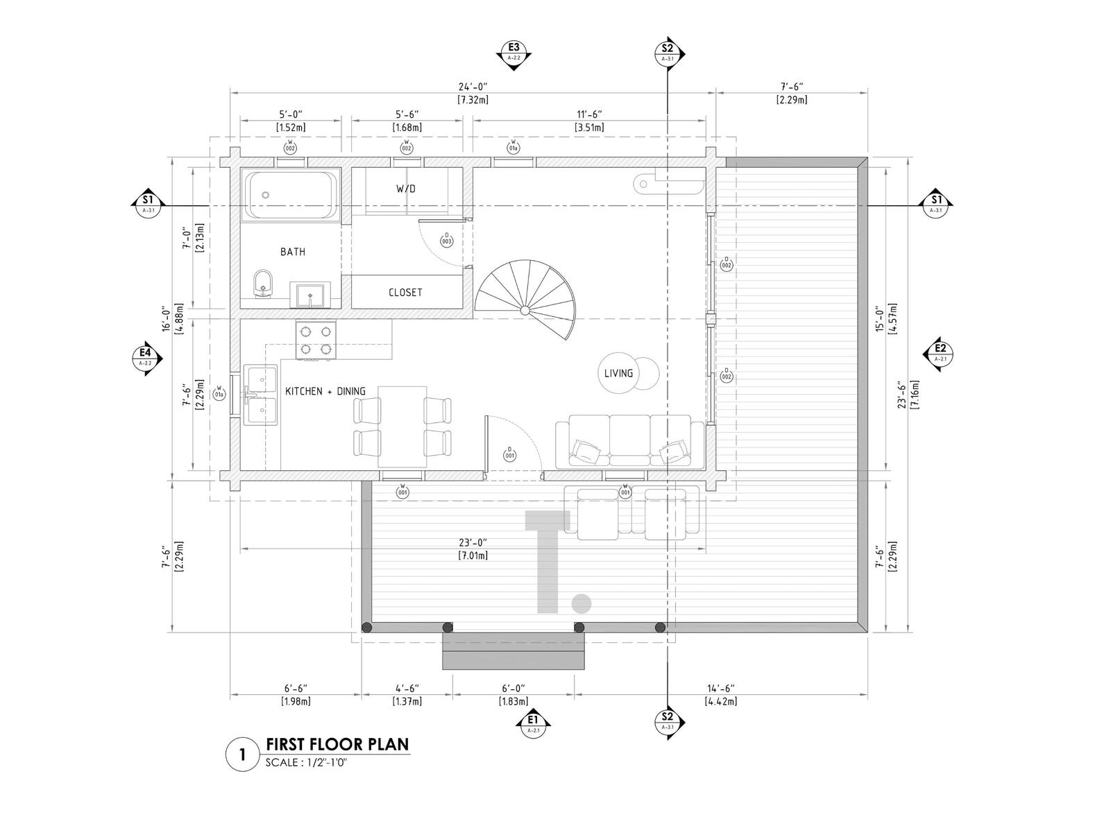 16' X 24' Modern Tiny Home Plans With Loft | Permit Set Tiny Home With Loft Blueprints | Small ...
