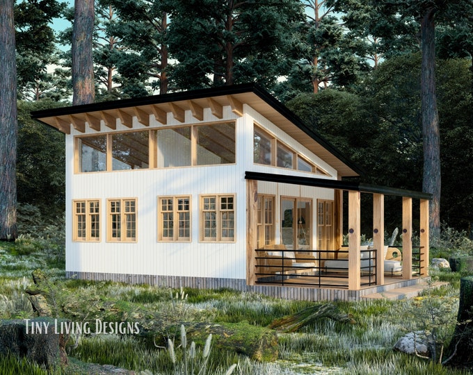 Modern Tiny Cabin House Plan: 20'x20' Loft Home Design (PDF) - Etsy Canada