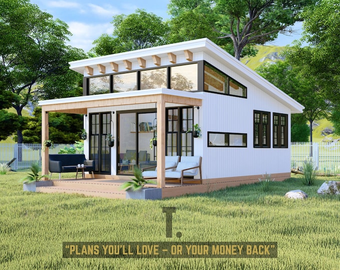 Modern Tiny Cabin House Plan: 20'x20' Loft Home Design (PDF) - Etsy Canada