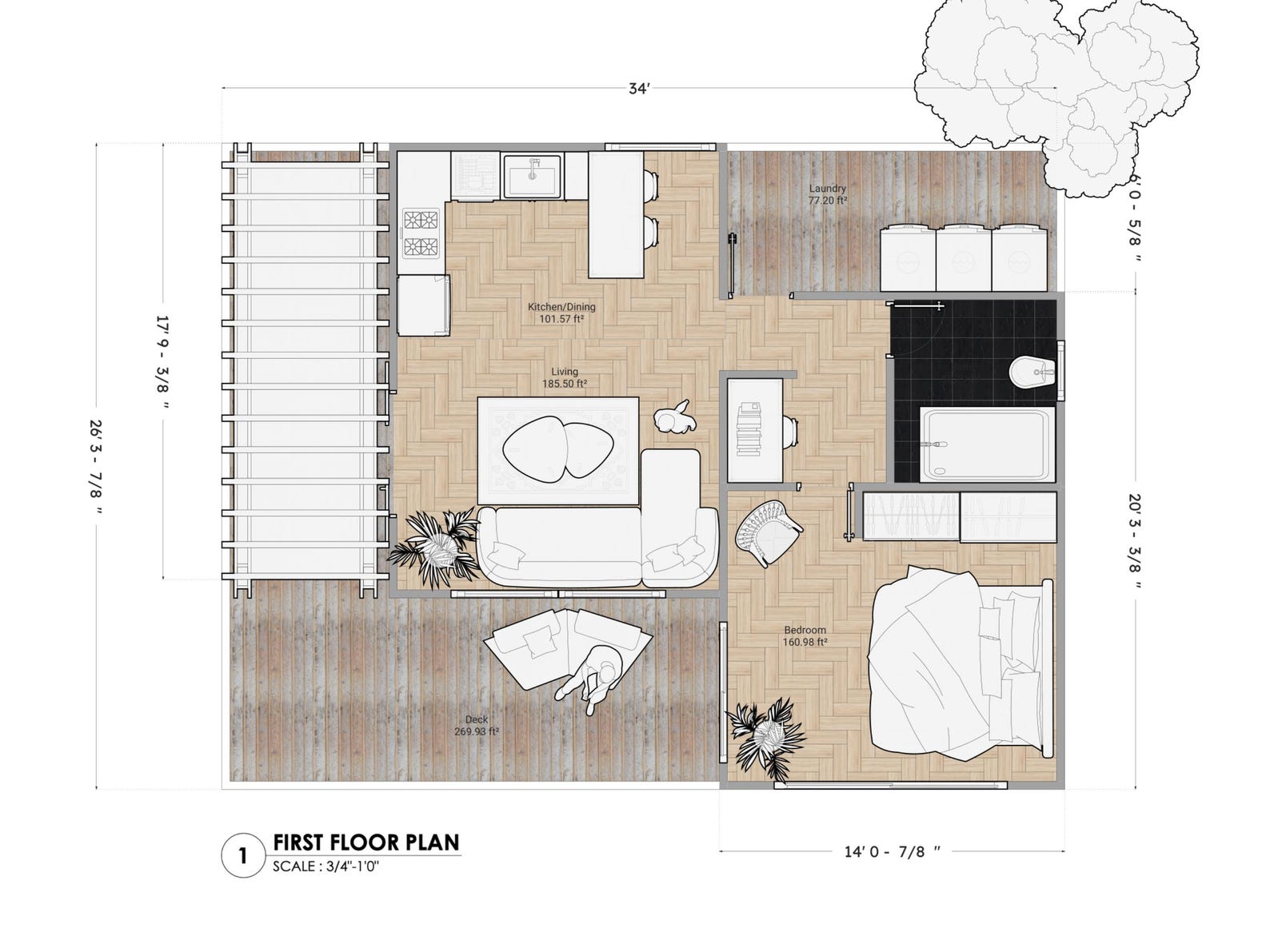 25x34 Cabin Floor Plans | Tiny House Floor Plans | 1 Bed Tiny Home ...