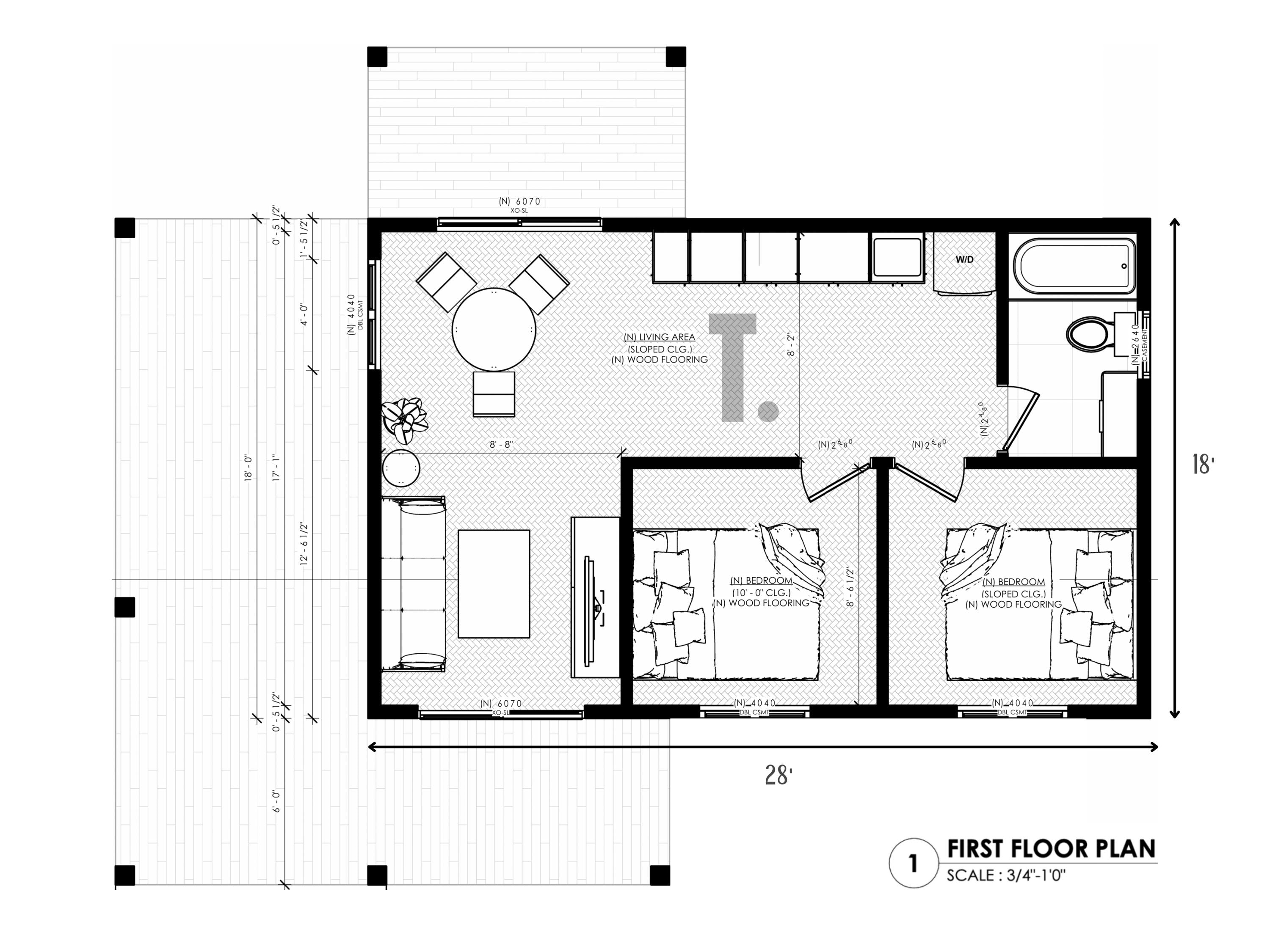 28x18 Modern Cabin With Carport | Cabin Floor Plans | Tiny Home Plan ...