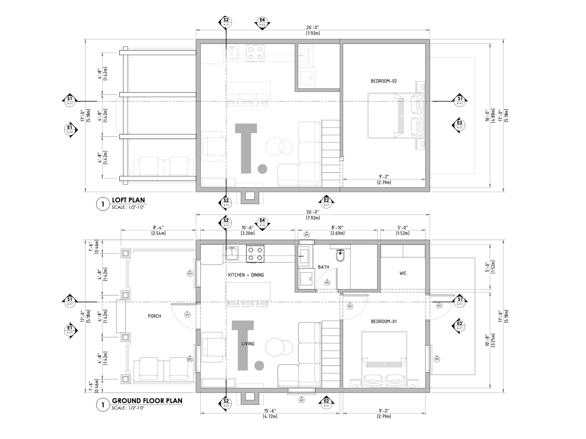 26x16 Modern Tiny Home Plans | Permit Set Tiny Home Blueprints | Small ...
