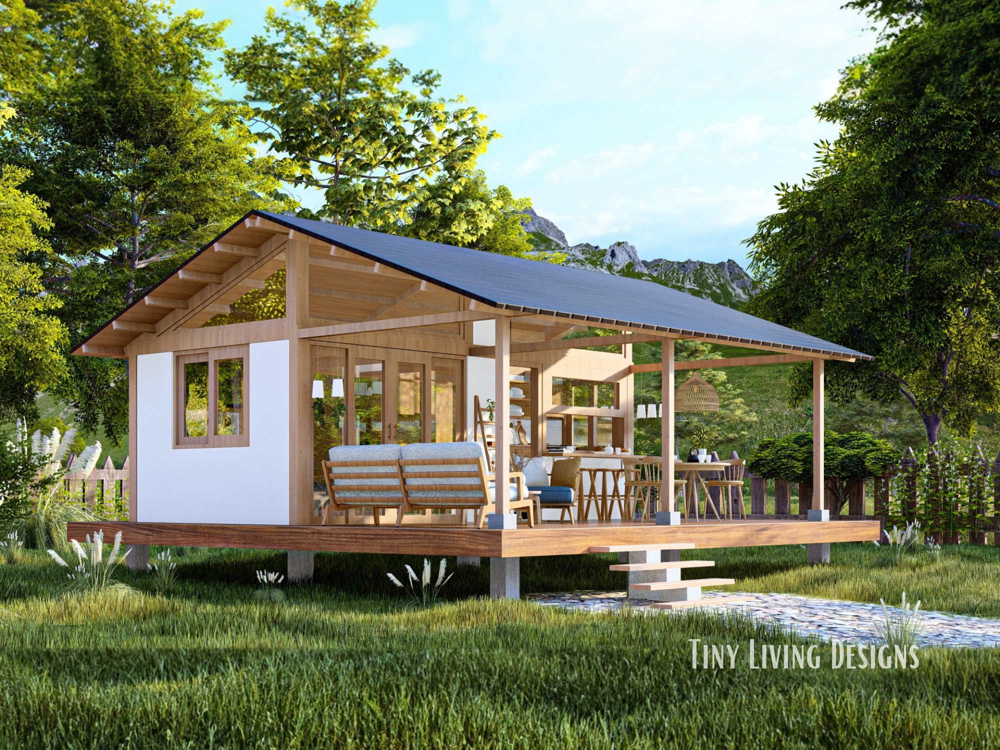 24x24 Modern Tiny Home Plans | Small Tiny House Blueprints | Full Set ...
