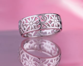 925 Silver Flower Band Ringsmall Band Ringwoman Ring - Etsy