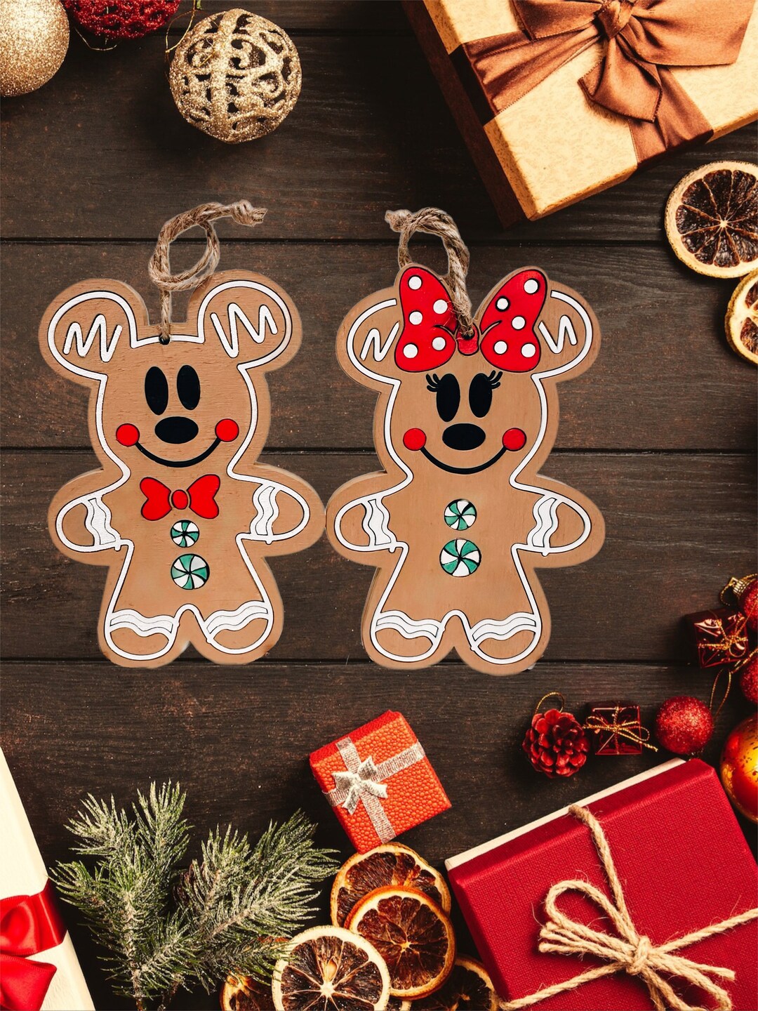 Mickey & Minnie Gingerbread Ornaments | Disney Gingerbread Mickey ...