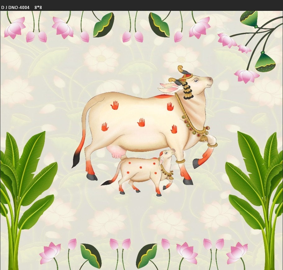 Indian Pooja Fabric Pichwai Cow Printed Backdrop, Festival Decor, Onam Decor Backdrop, Kamdhenu ...