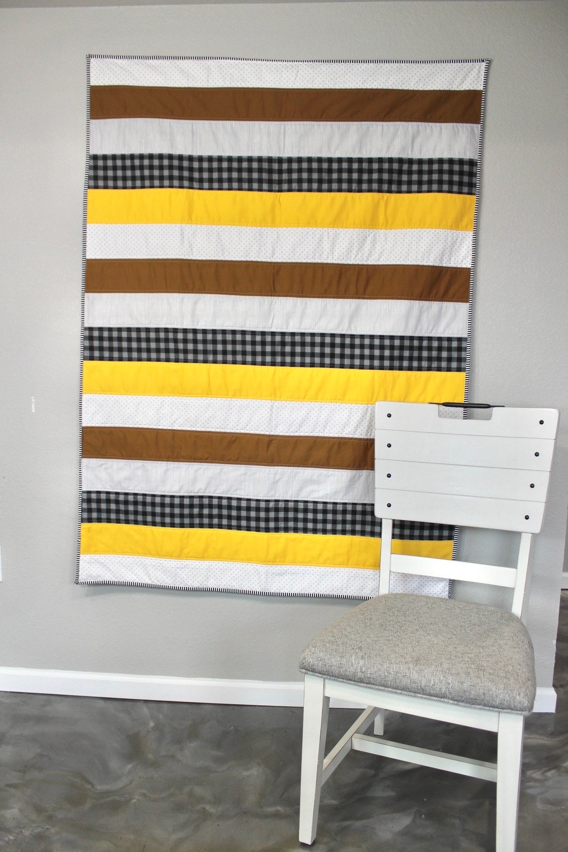 Modern Horizontal Striped Quilt for Sale - Gender Neutral - Yellow ...