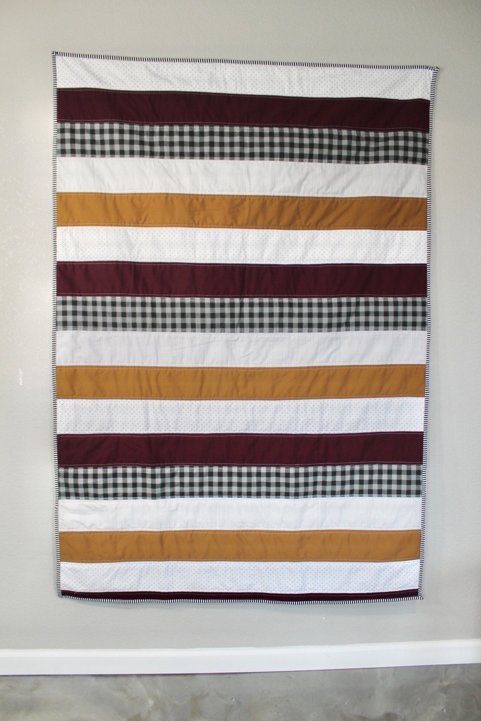 Modern Horizontal Striped Quilt for Sale - Gender Neutral - Burgundy ...