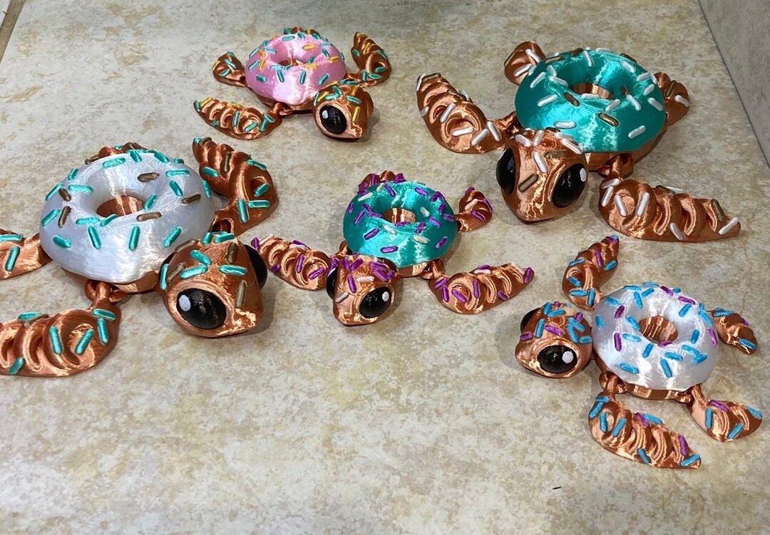 3D Printed Articulated Donut Turtle Multi-color Print Cute Colorful ...