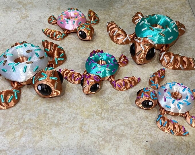 3D Printed Articulated Donut Turtle Multi-color Print Cute Colorful ...