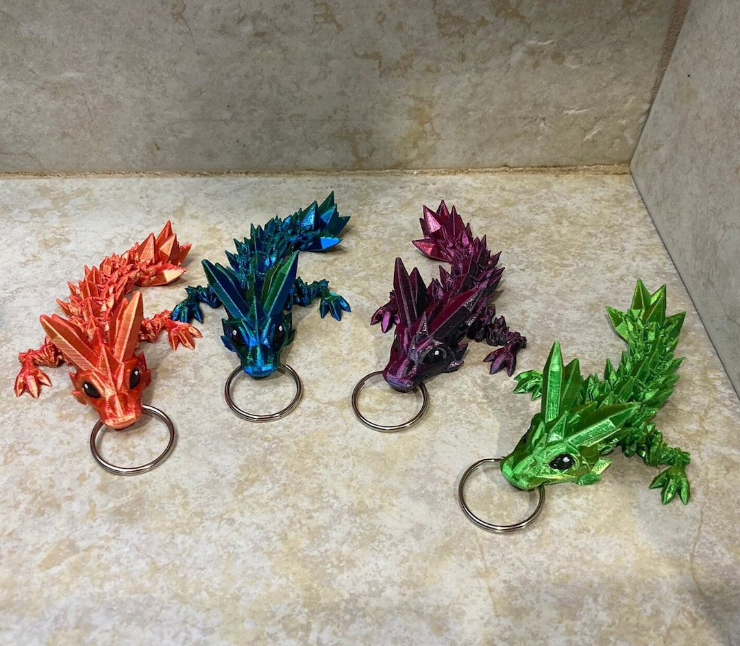 3D Printed Flexi Articulated Baby Crystal Dragon Key Chain Tadling ...