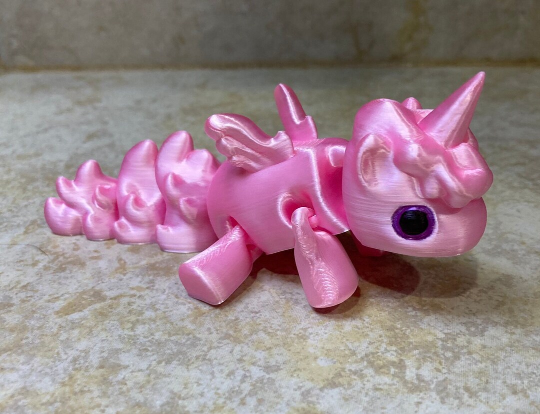 3D Printed Articulated 5" Cute Pink Baby Flying Unicorn With Wings ...
