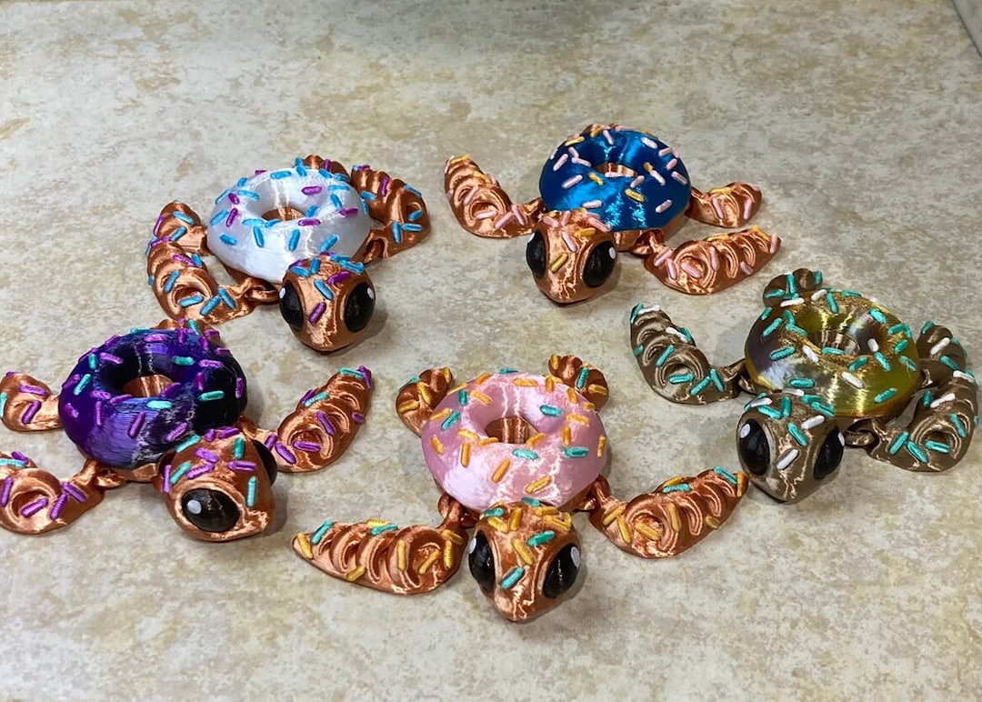 3D Printed Donut Turtle 5 Pack Articulated Multi-color Print Cute ...