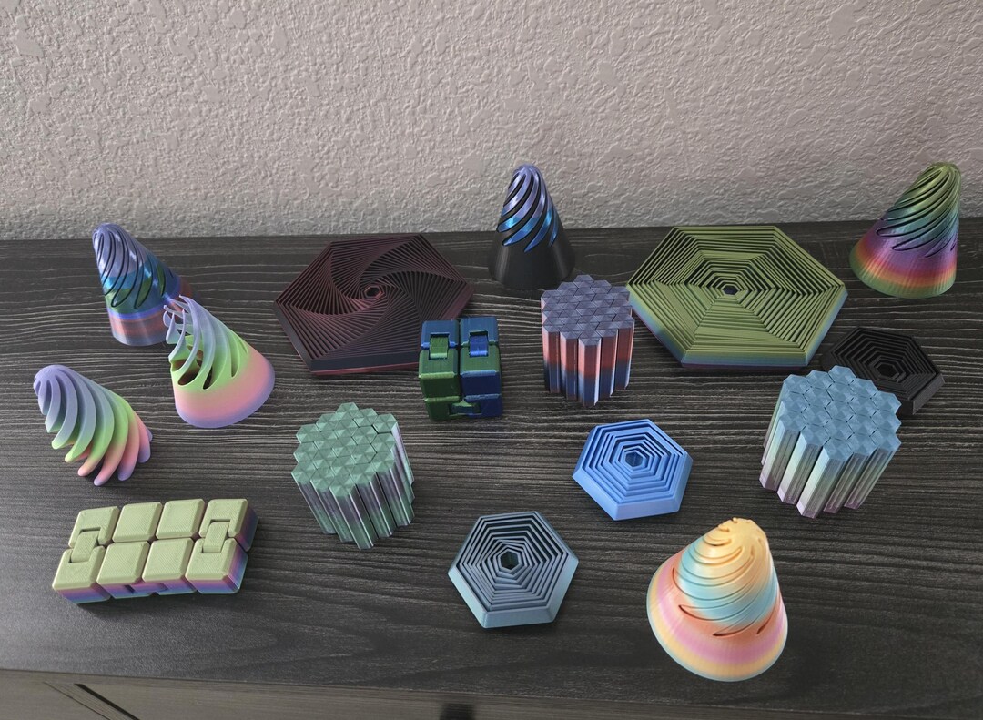 3D Printed Box of 5 Surprise Fidgets Impossible Passthrough Cone Vortex ...