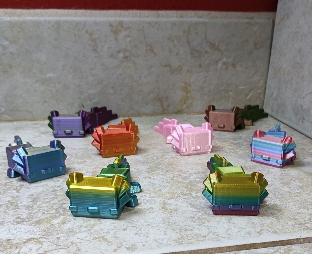 3D Printed Articulated 3 1/2" Cute Baby Block Axolotl Pack Bloxlotl ...