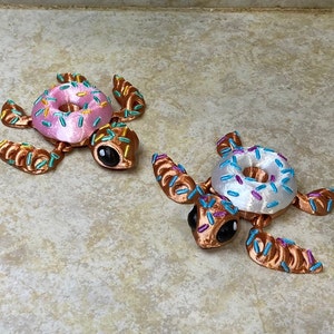 3D Printed Articulated Donut Turtle Multi-color Print Cute Colorful Fidget Gift Painted Eyes ...