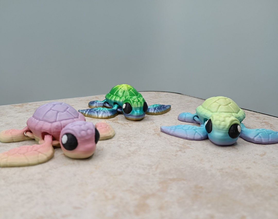 3D Printed Articulated Sea Turtle Multi-color Print Cute Colorful ...