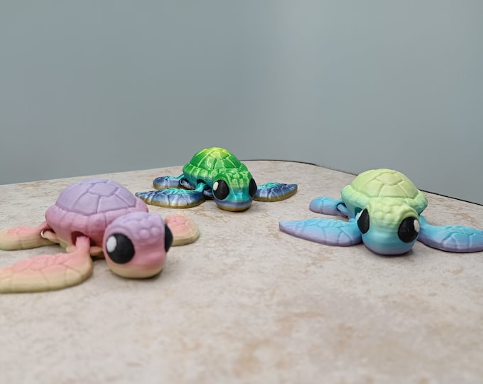 3D Printed Articulated Sea Turtle Multi-color Print Cute Colorful ...