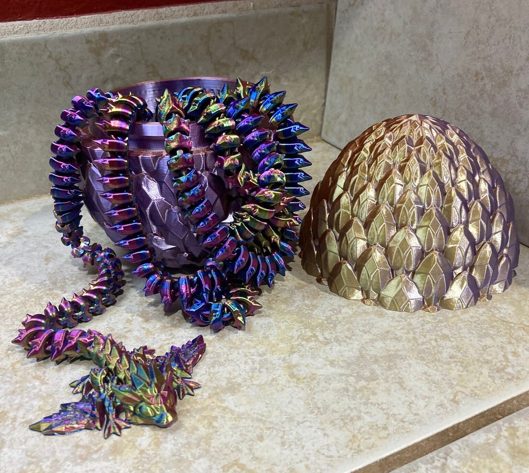 3D Printed Articulated Large Scale Egg and 64" Long Crystal Dragon Set ...