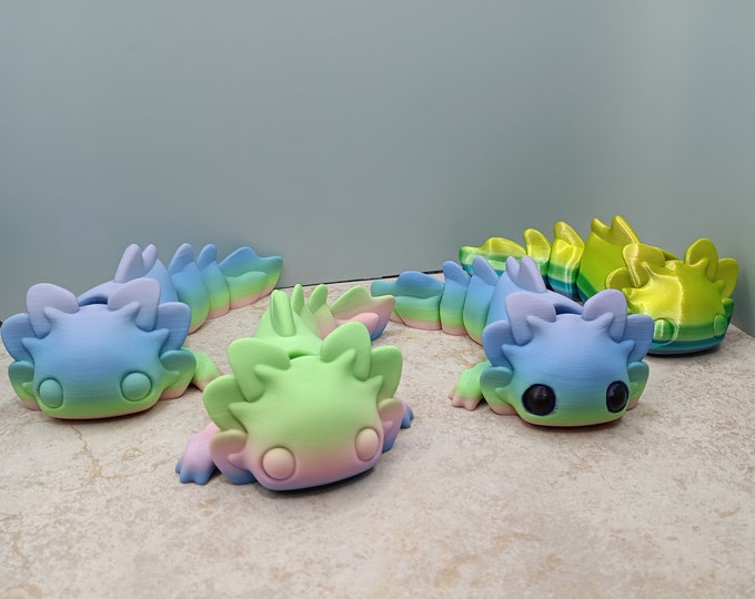 3D Printed Articulated 5 1/2" Cute Baby Axolotl Tadpole Fidget Toy ...