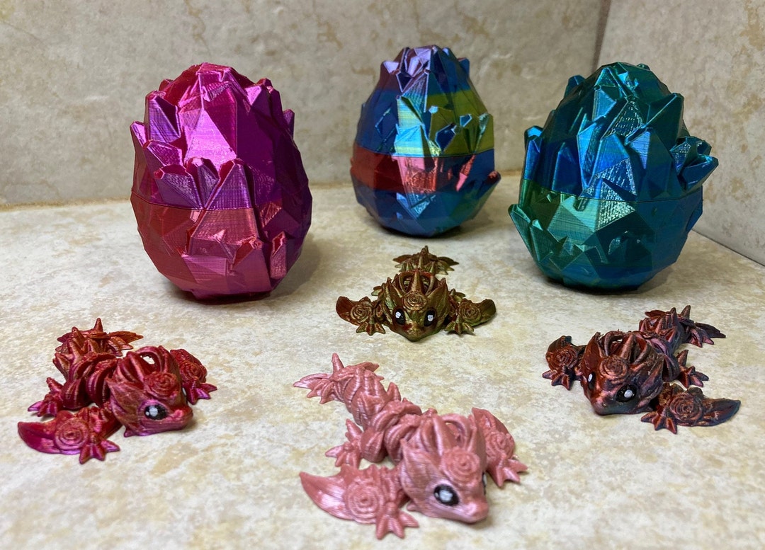 3D Printed Articulated Baby Tiny Rose Wyvern Dragon and Dragon Egg Set ...